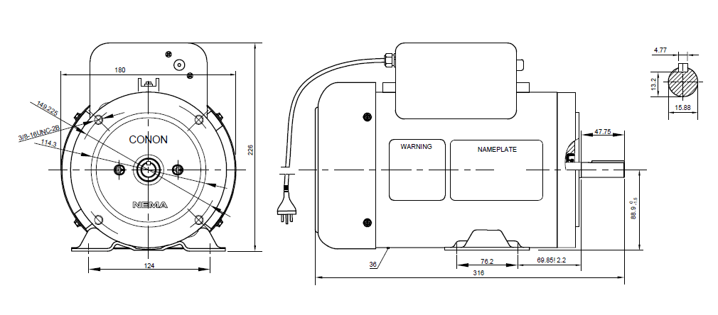 NEMA Electric Motor Single phase 0.37kw 0.5hp 1400rpm frame 56 with ...