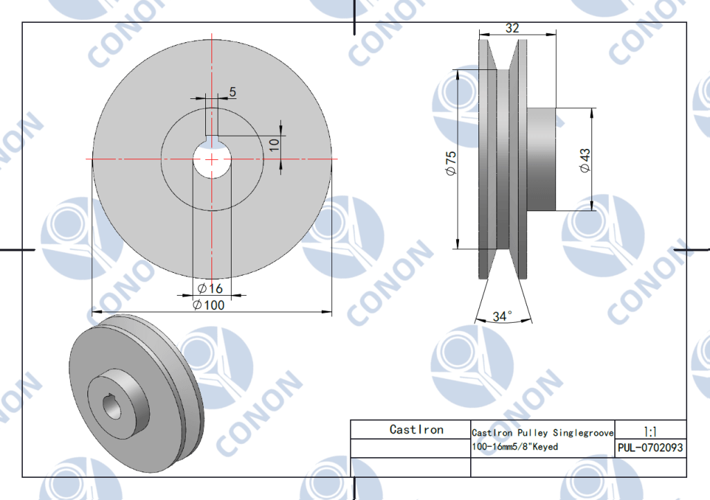 Cast Iron Single Groove Pulley 90mm shaft size 24mm millimeters
