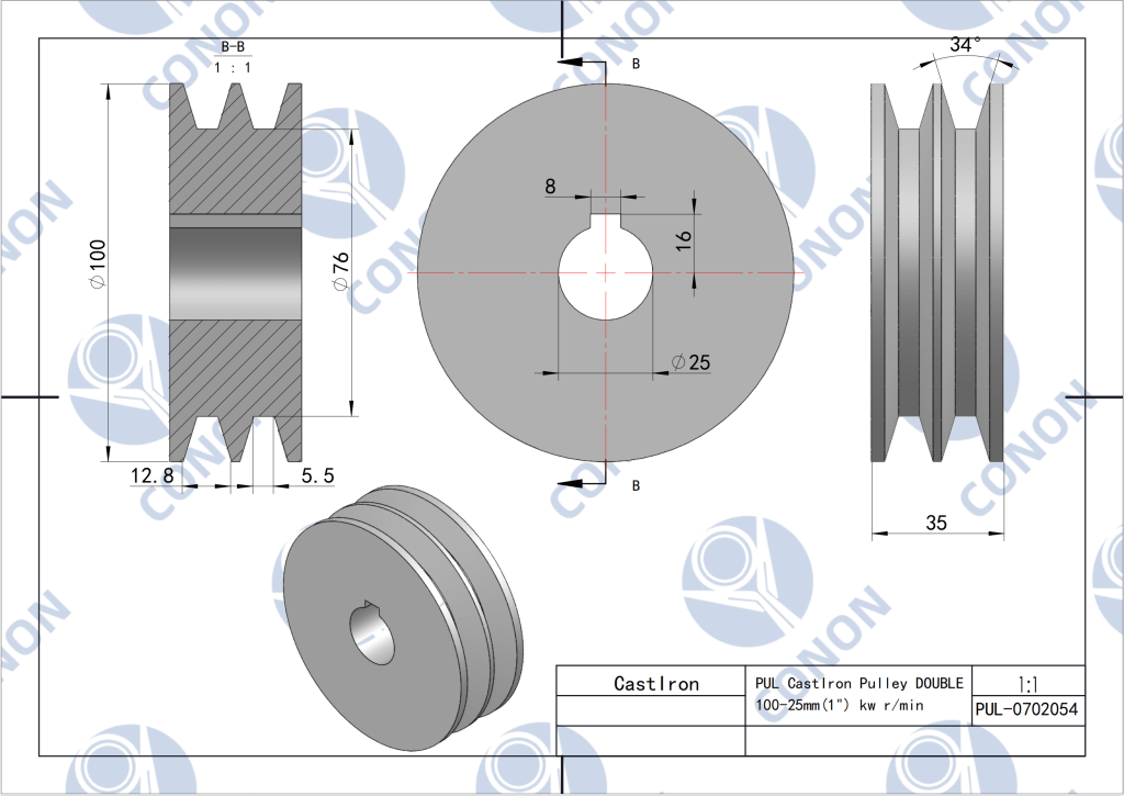 Cast Iron Single Groove Pulley 90mm shaft size 24mm millimeters