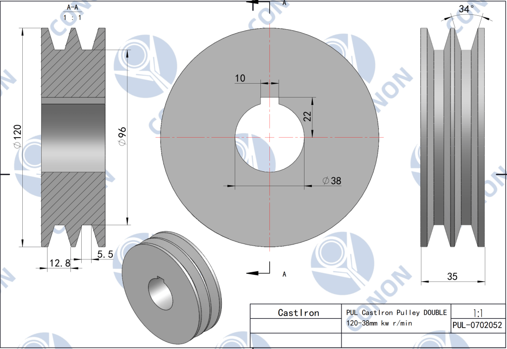 Cast Iron Single Groove Pulley 90mm shaft size 24mm millimeters