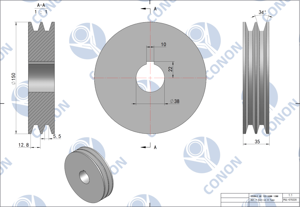 Cast Iron Single Groove Pulley 90mm shaft size 24mm millimeters