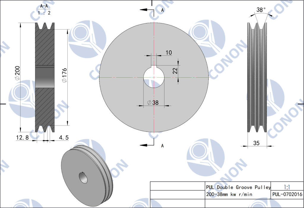 Cast Iron Single Groove Pulley 90mm shaft size 24mm millimeters