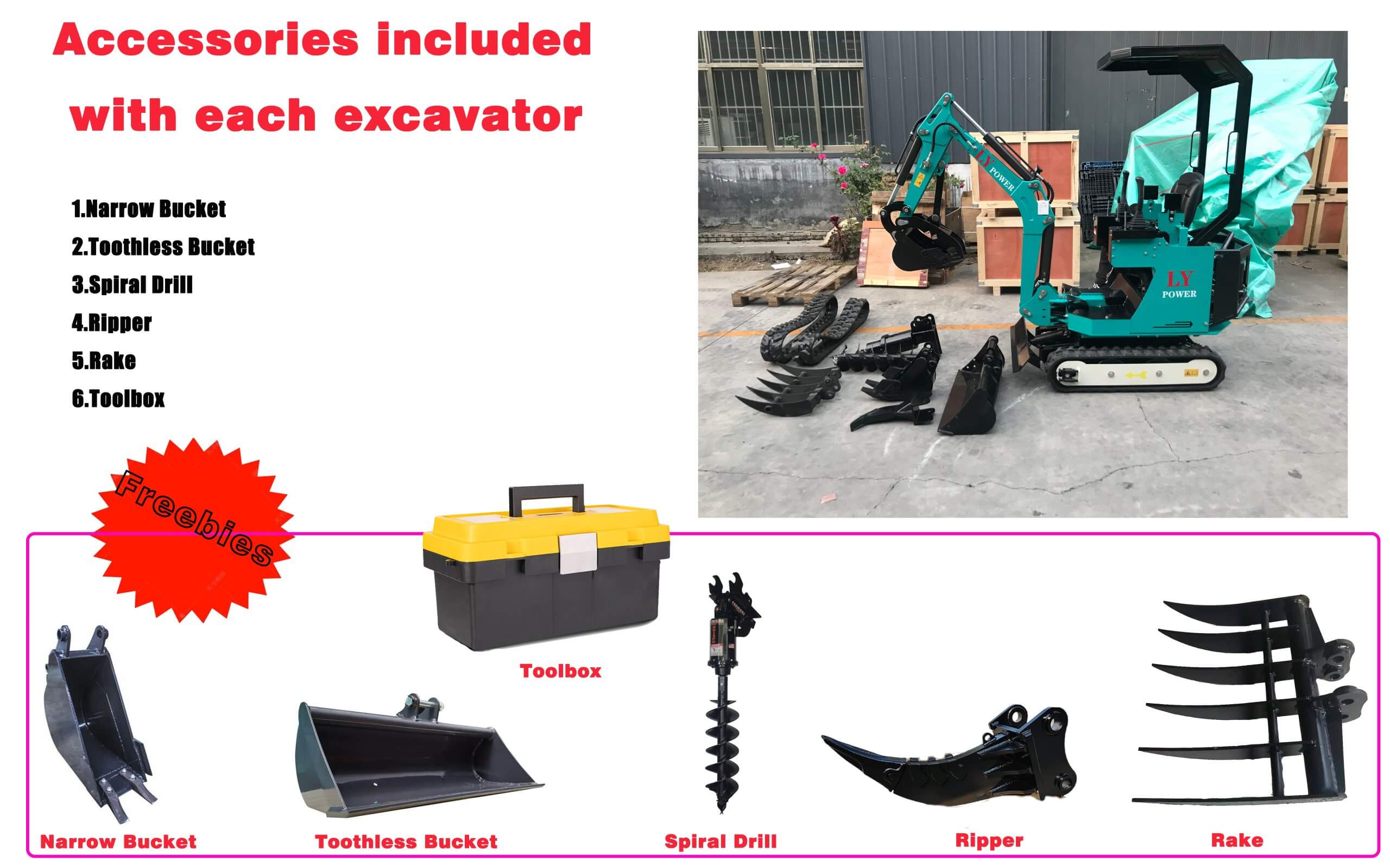 Brand NEW MINI Excavator DIESEL Engine 1.3T in Red and Yellow Color