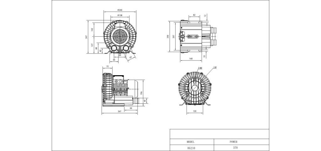 0.75w/1HP single phase Air blower Gas pump High pressure suction Fan